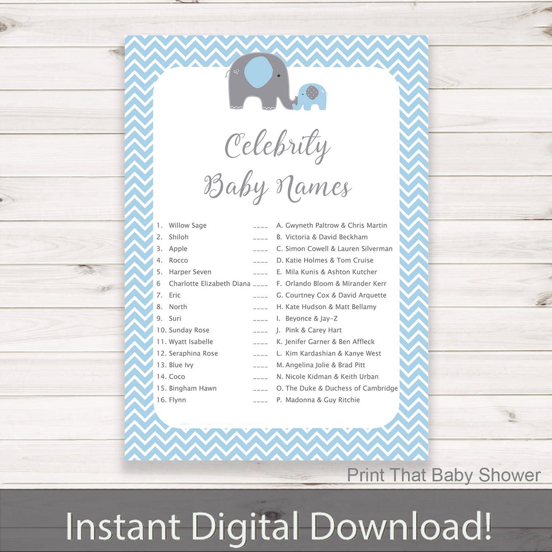 Baby Shower Games - Celebrity Baby Names Game - Blue Elephant Baby ...