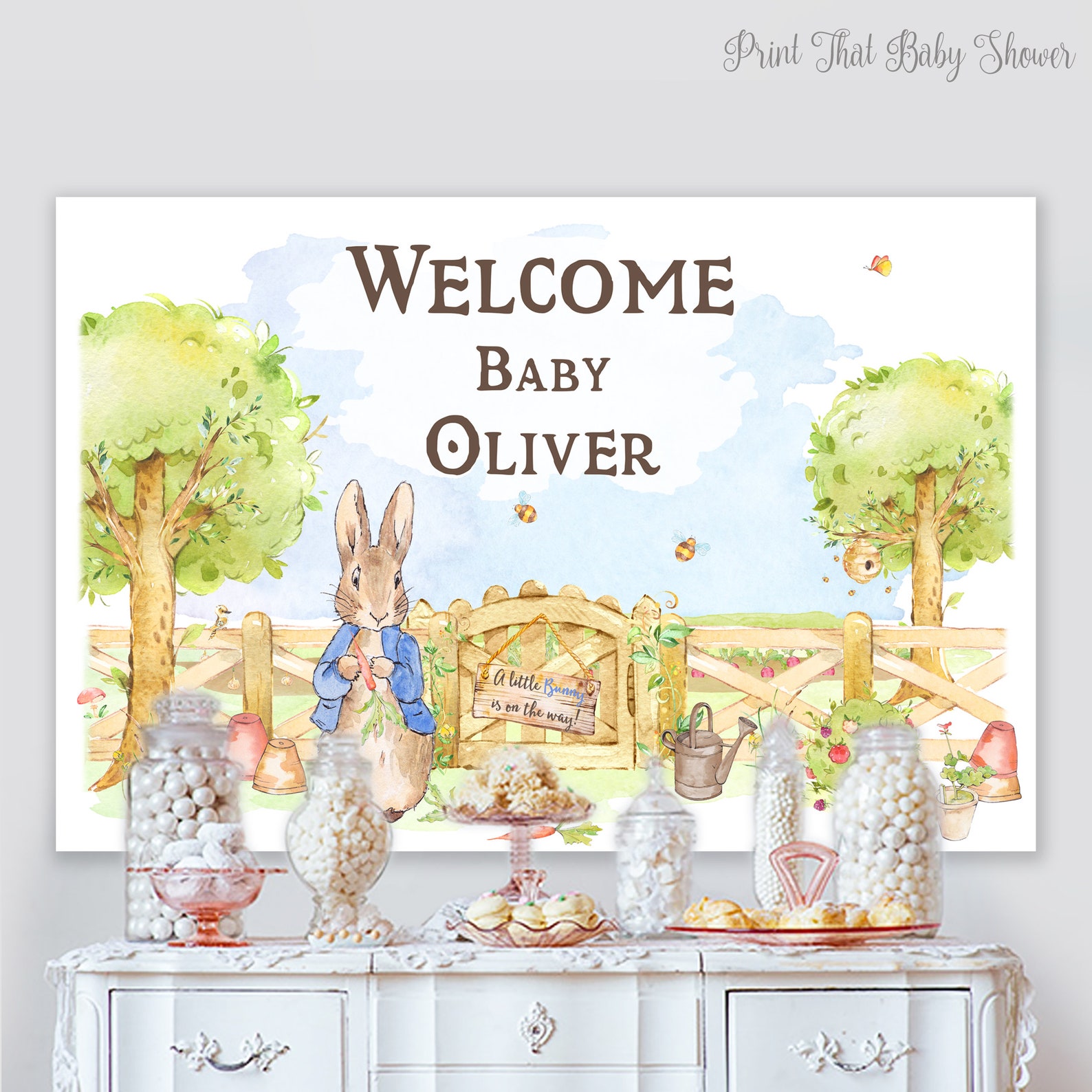 Peter Rabbit Baby Shower Backdrop Baby Shower Backdrop Printable ...