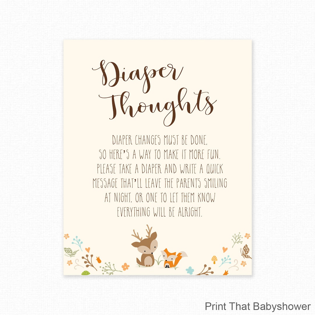 Baby Shower Game - Diaper Thoughts - Woodland Baby Shower - Nappy ...