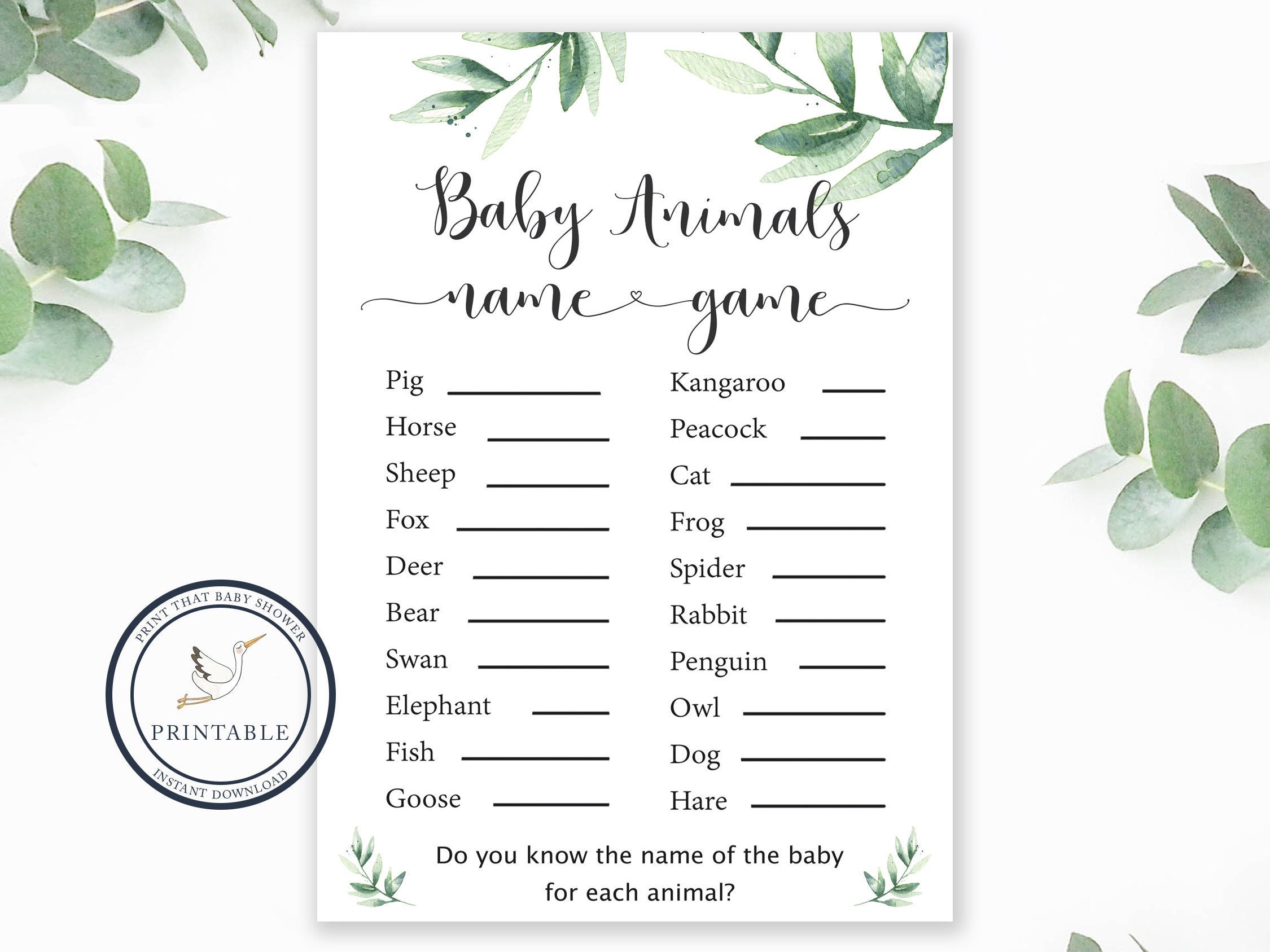 Free Printable Baby Shower Games Baby Animals