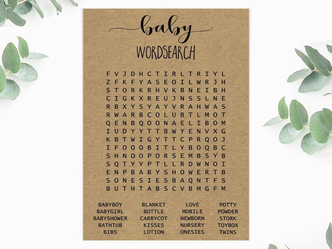 Baby Shower Word Search Game - Baby Shower Games - Rustic Baby Shower ...