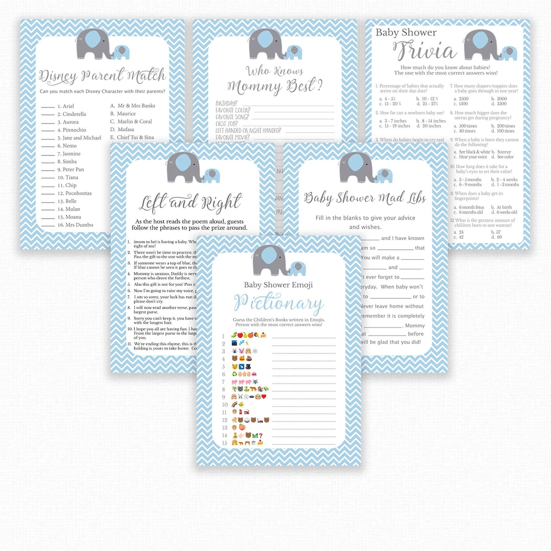 Blue Elephant Baby Shower Games Bundle | 6 Game Bundle | Printable DIY ...