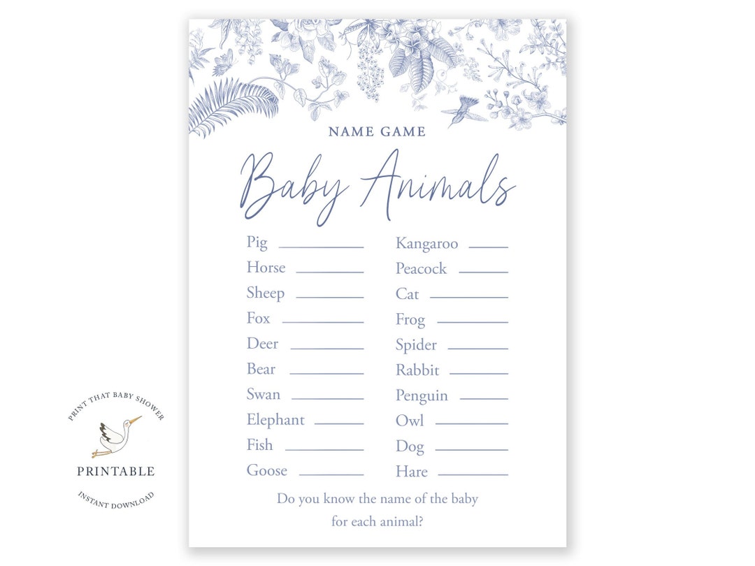 Baby Shower Games - Baby Animals Name Game - Chinoiserie Baby Shower ...