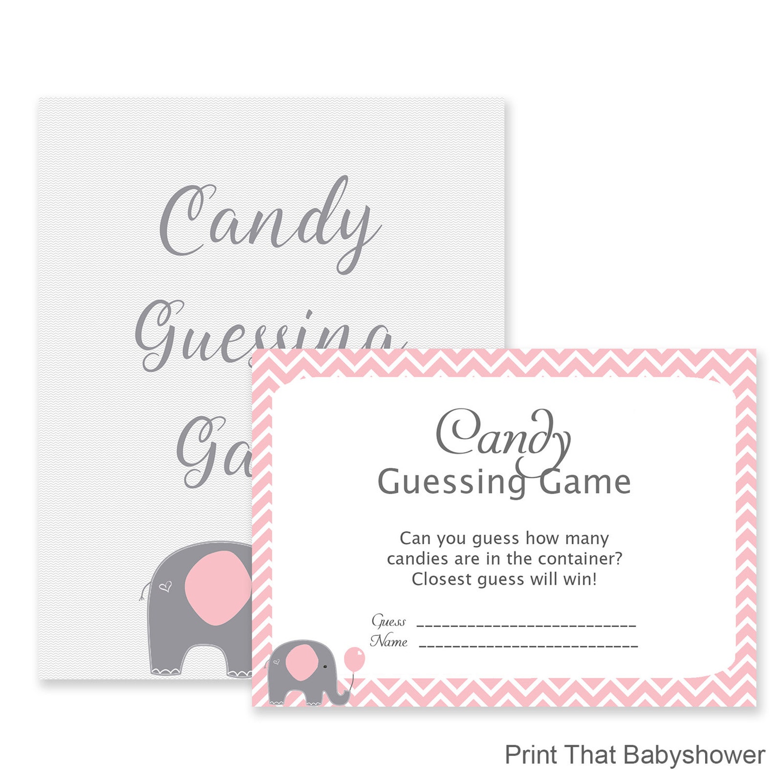 Baby Shower Games - Candy Guessing Game - Pink Elephant Baby Shower ...
