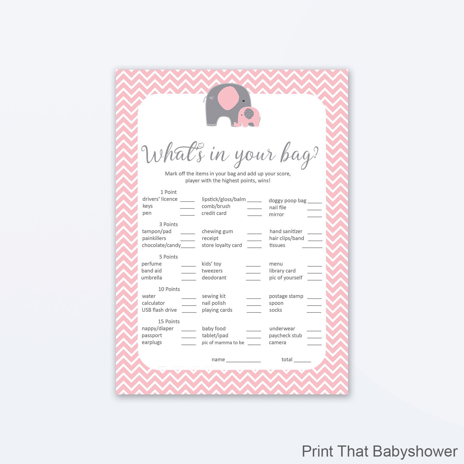 What's in Your Purse Game Baby Shower Games Pink - Etsy