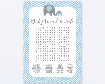Boy Elephant Baby Shower Game Word Search Game Blue Elephant - Etsy Canada