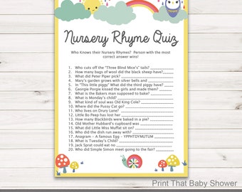 Botanical Nursery Rhyme Quiz Game Baby Shower Games | Etsy