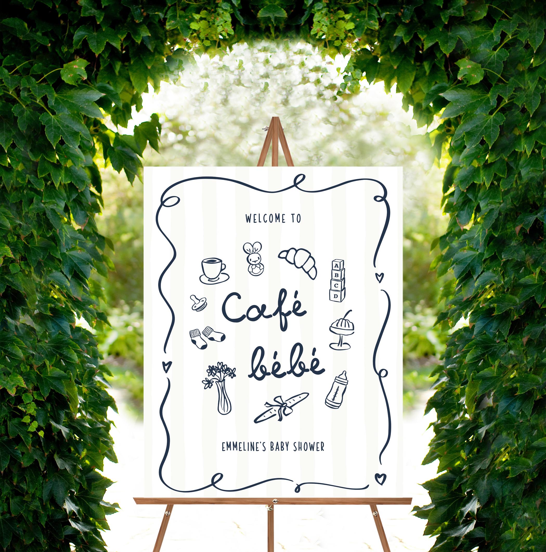 Baby Shower Welcome Sign | Personalised | Café Bébé Printable Sign ...