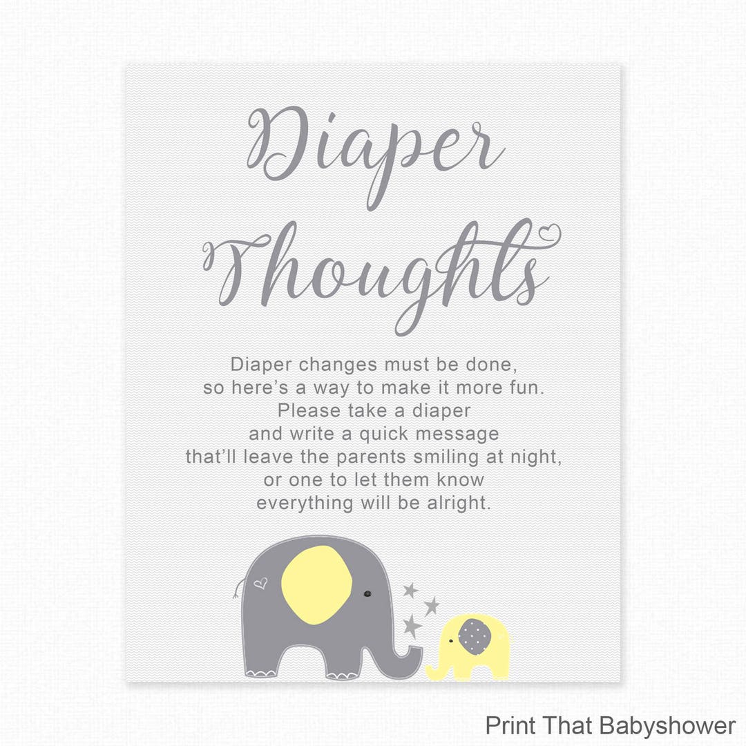 Baby Shower Game, Diaper Thoughts, Yellow Elephant Baby Shower, Baby ...