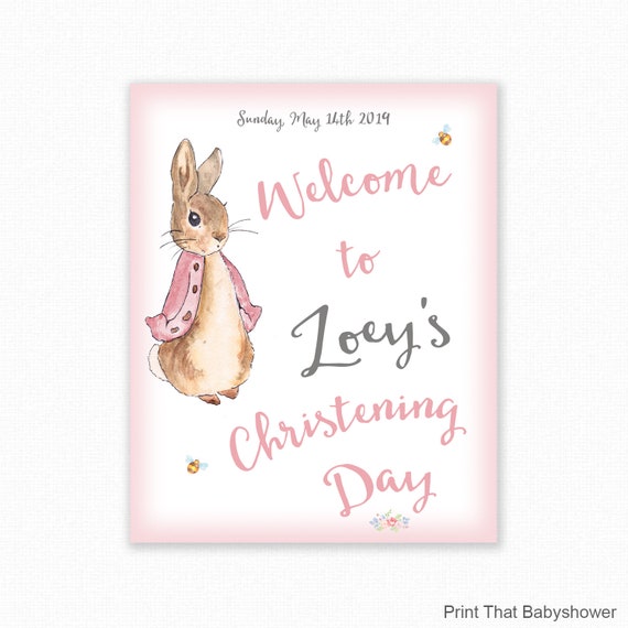 Christening Welcome Sign - Peter Rabbit Christening - Personalized ...
