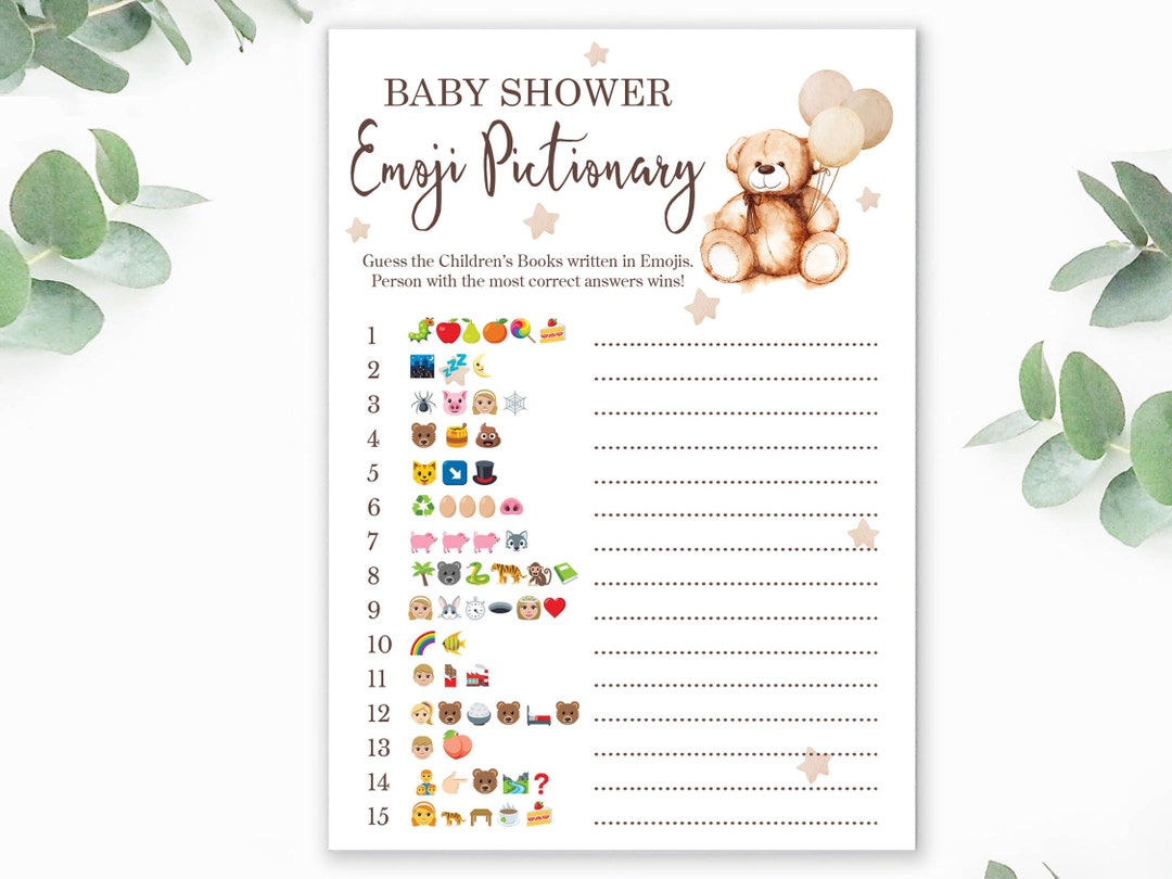 Baby Shower Game - Teddy Bear Baby Shower - Emoji Pictionary - Teddy ...