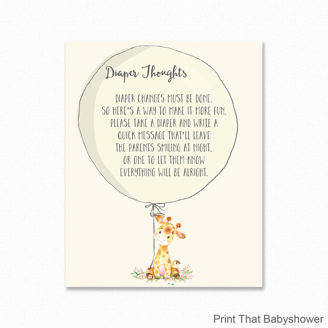 Baby Shower Game - Diaper Thoughts - Giraffe Baby Shower - Nappy ...