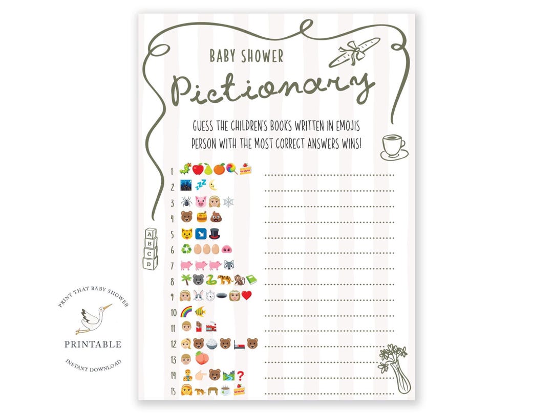 Baby Shower Games - Emoji Pictionary Game - Printable - Café Bébé ...