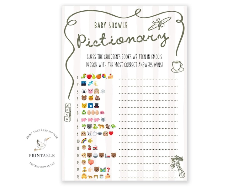 Baby Shower Games - Emoji Pictionary Game - Printable - Café Bébé ...