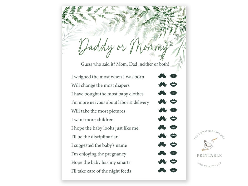 Mommy or Daddy - Who Said It - Baby Shower Game - Botanical Baby Shower ...