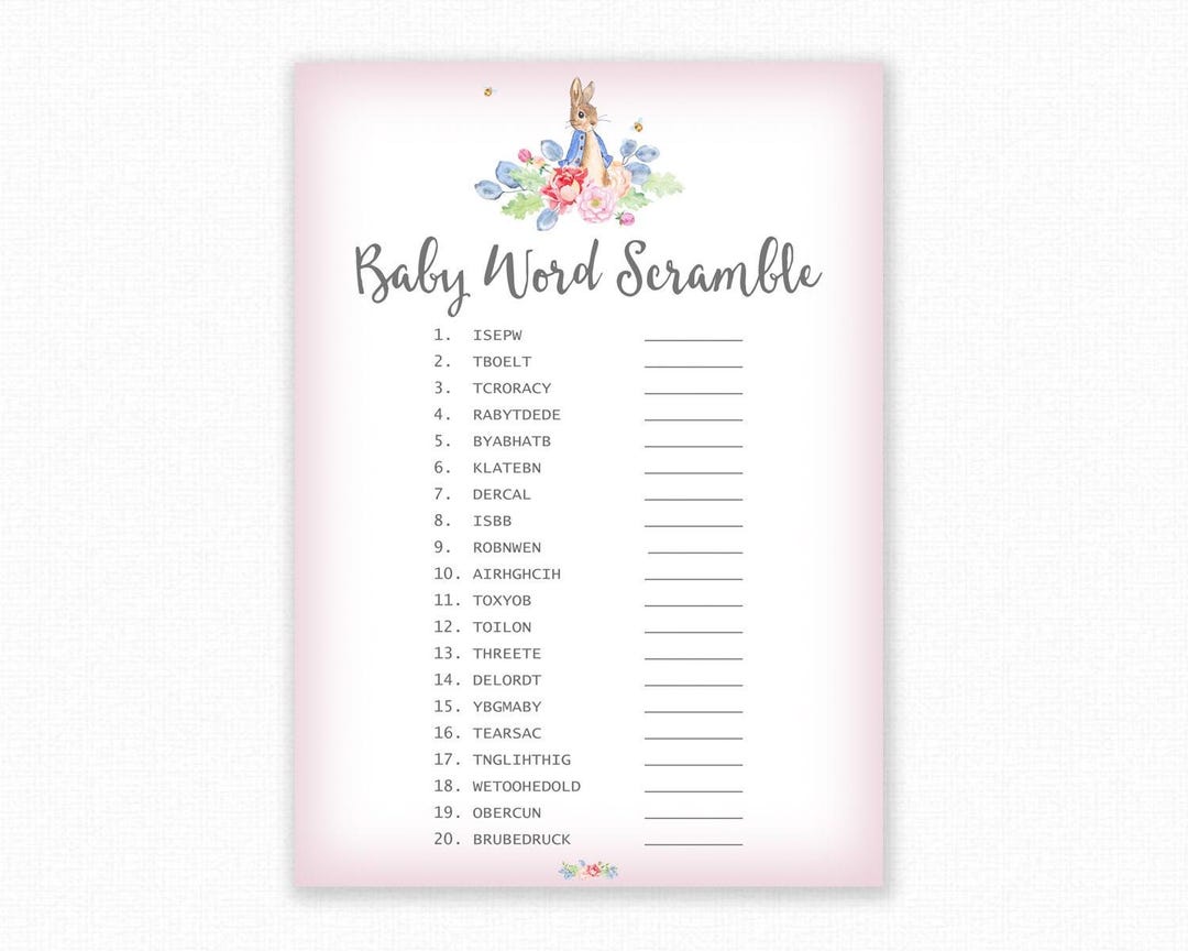 Baby Shower Games - Word Scramble Game - Peter Rabbit Theme - Flopsy - Etsy