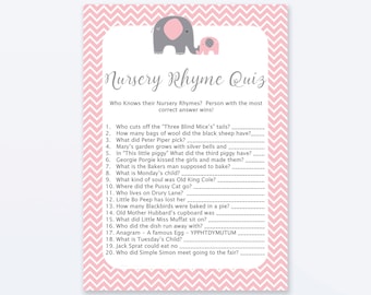 Elephant Nursery Rhyme Quiz Baby Shower Game - Baby Blue Elephant ...