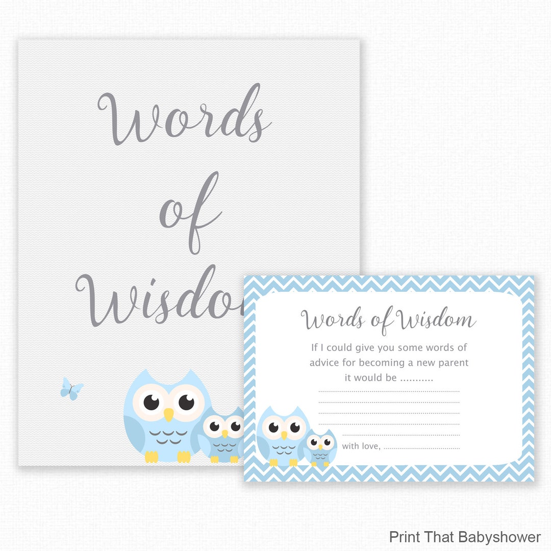 Baby Shower Games - Baby Words of Wisdom - Baby Advice Cards - Blue Owl ...
