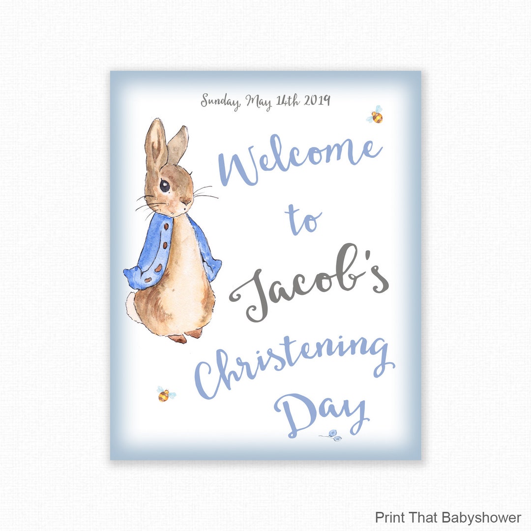 Christening Welcome Sign Peter Rabbit Christening Personalized Baptism ...