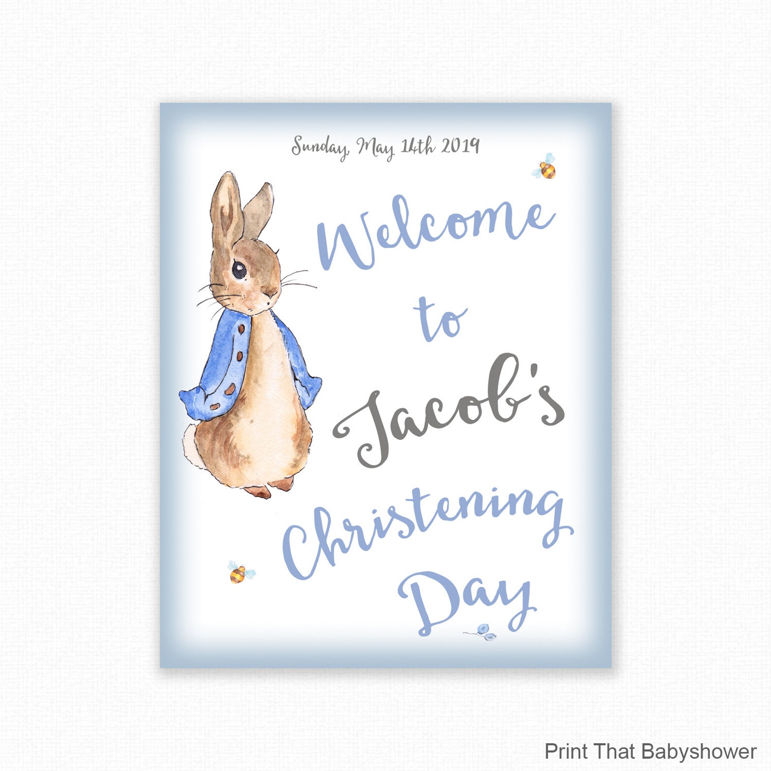 Christening Welcome Sign - Peter Rabbit Christening - Personalized ...
