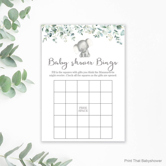 Baby Shower Bingo Cards - Printable - Baby Shower Games - Elephant Baby ...