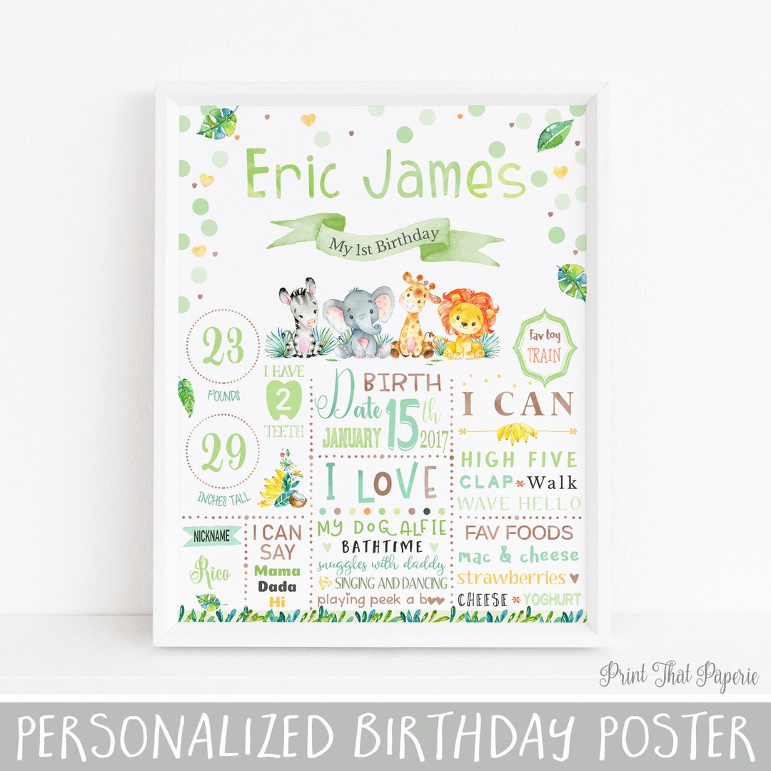 First Birthday Poster - Jungle Birthday - Jungle First Birthday ...