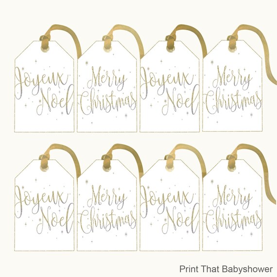 Printable Christmas Tags - Glitter Gift Tags - Joyeux Noel - Merry ...