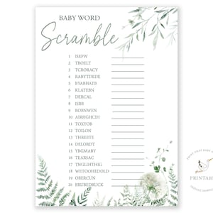 Baby Shower Games - Baby Word Scramble Game - Botanical Baby Shower ...
