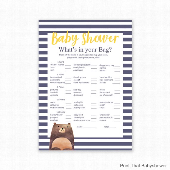 What's in Your Purse Game Baby Shower Games Woodland - Etsy