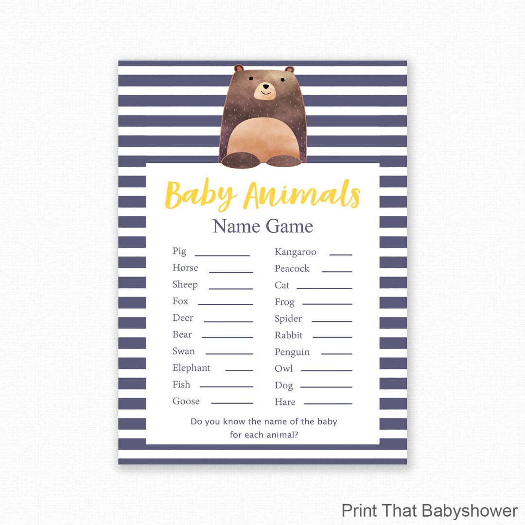 Baby Shower Games - Baby Animals Name Game - Woodland Baby Shower ...