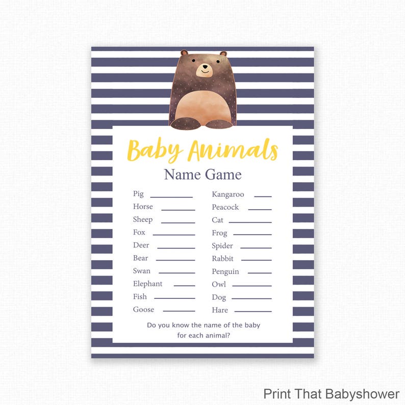 Baby Shower Games Baby Animals Name Game Woodland Baby | Etsy