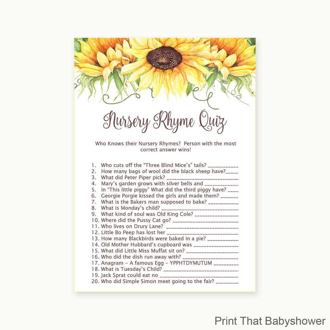 Baby Shower Games - Nursery Rhyme Quiz Game - Fall Baby Shower - Autumn ...