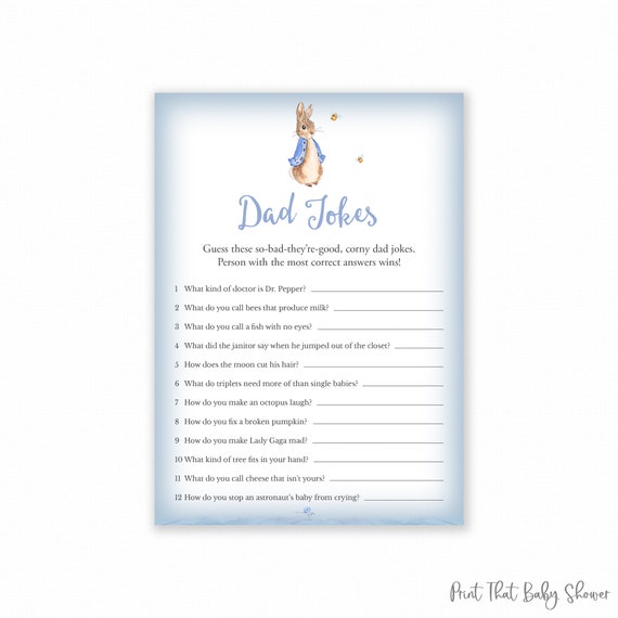 Baby Shower Games - Dad Jokes Game - Baby Shower Trivia - Peter Rabbit ...
