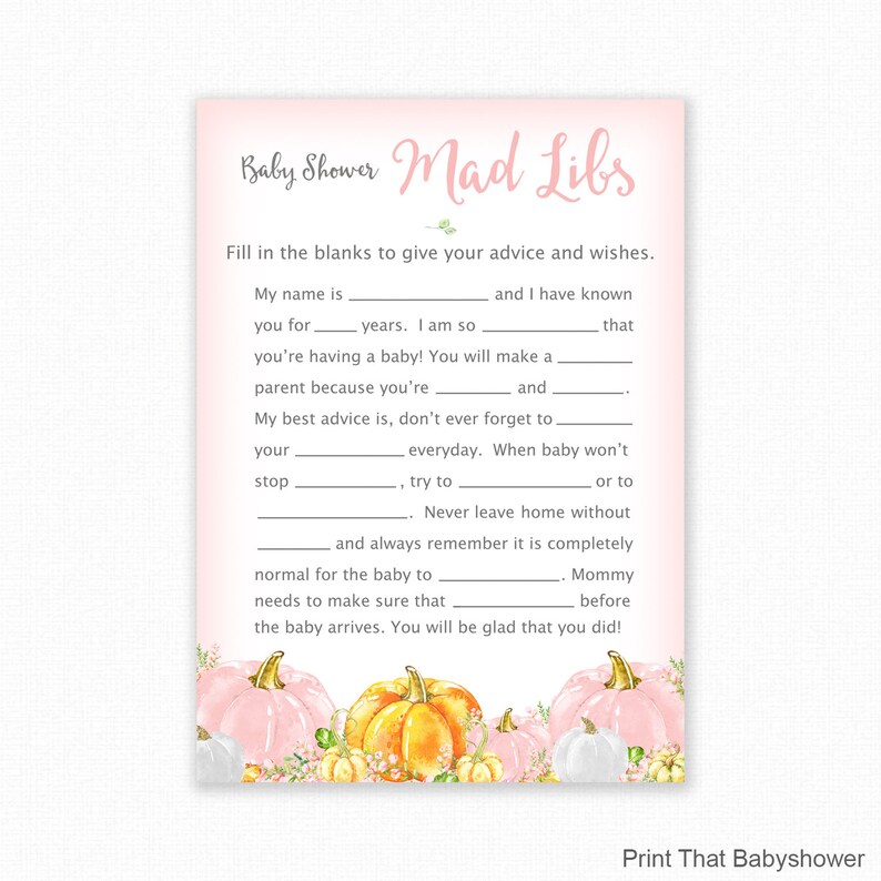 Baby Shower Game - Pumpkin Baby Shower - Baby Mad Libs - Pumpkin Baby ...