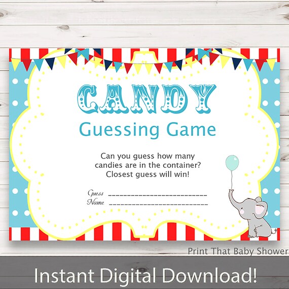 Baby Shower Games - Candy Guessing Game - Circus Baby Shower - Circus ...