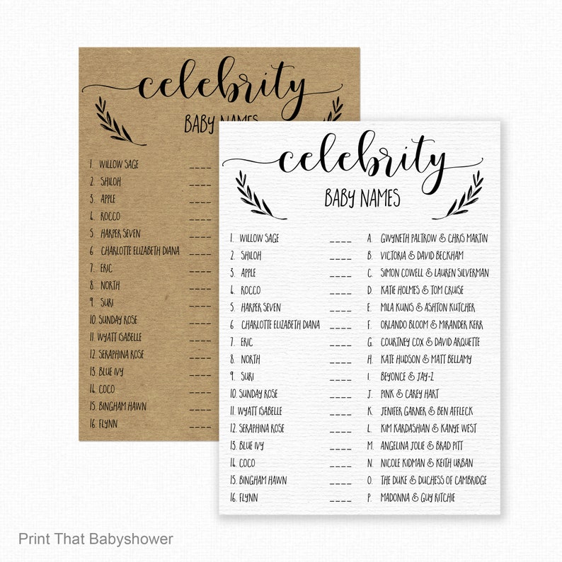 Celebrity Baby Names Game - Baby Shower Games - Rustic Baby Shower ...