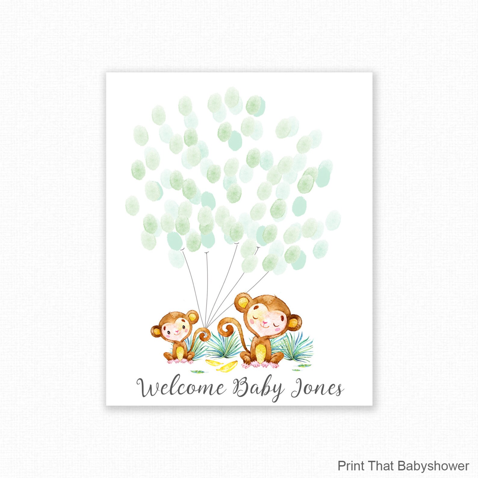Baby Shower Fingerprint Guest Book Monkey Baby Shower - Etsy UK