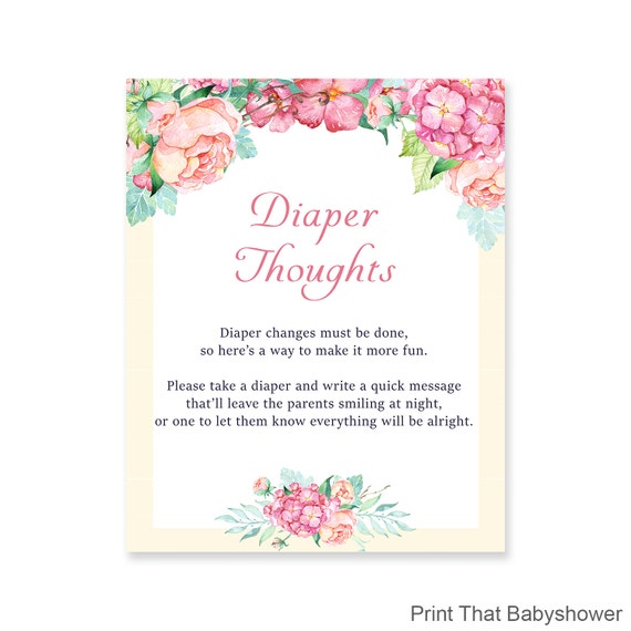 Baby Shower Game - Diaper Thoughts - Floral Baby Shower - Nappy ...