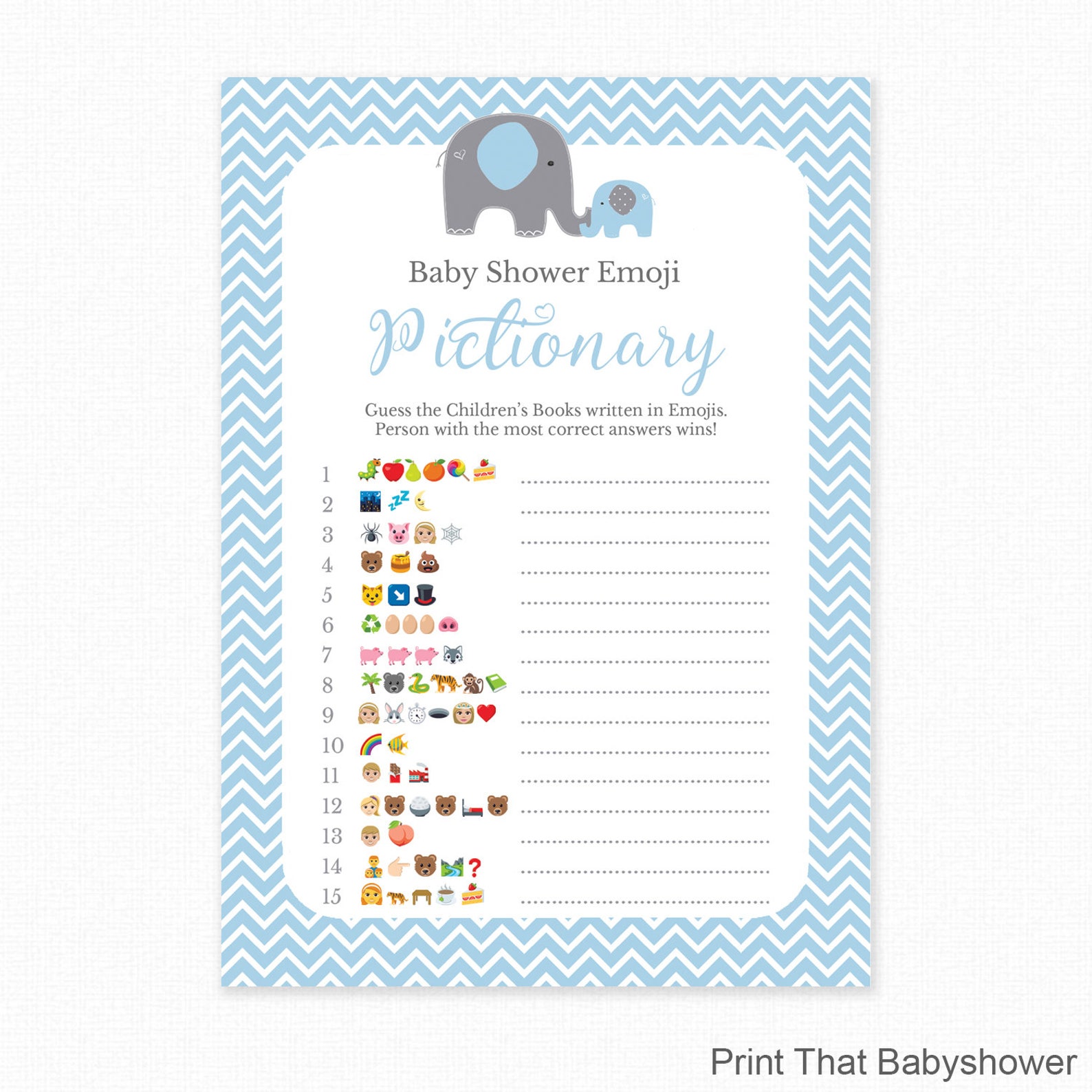 Baby Shower Game Blue Baby Shower Emoji Pictionary Blue - Etsy
