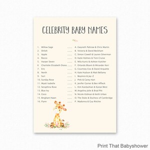 Baby Shower Games Celebrity Baby Names Game Giraffe Baby Shower Giraffe ...