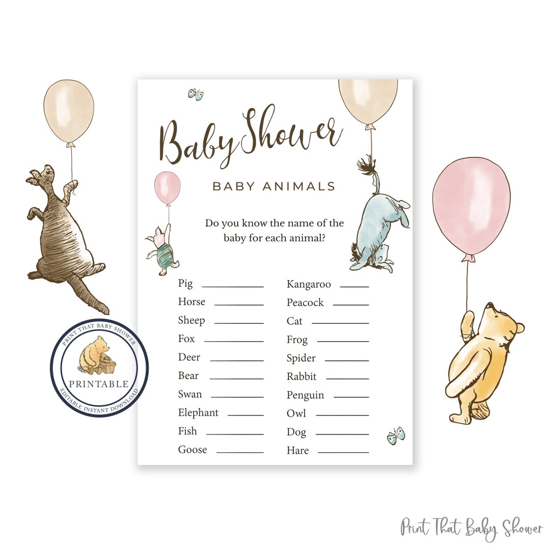 Baby Shower Games Baby Animals Name Game Classic Winnie - Etsy
