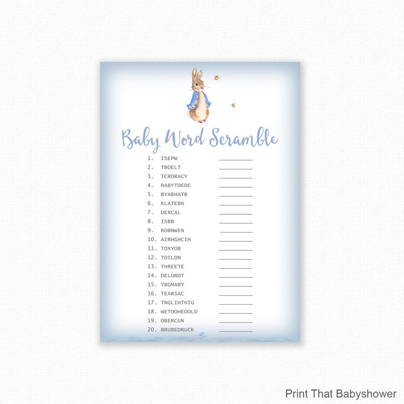 Baby Shower Games Baby Word Scramble Game Peter Rabbit - Etsy UK