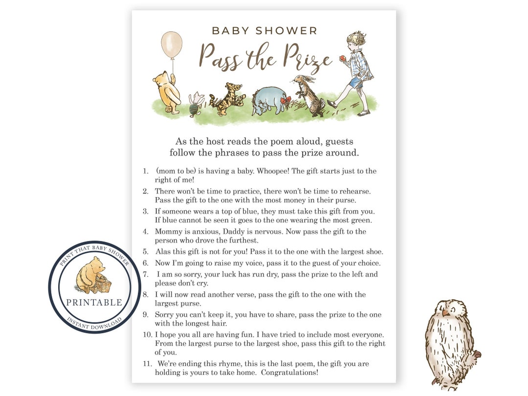 Pass the Parcel Rhyme - Winnie the Pooh Baby Shower - Baby Shower Game ...