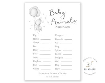 Bunny Themed Baby Shower Game Printable Baby Animal Guessing Game Mom ...