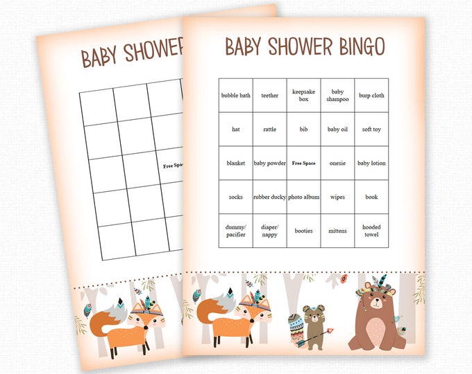 Woodland Baby Shower Bingo, 60 Unique Game Sheets, Baby Shower Games ...