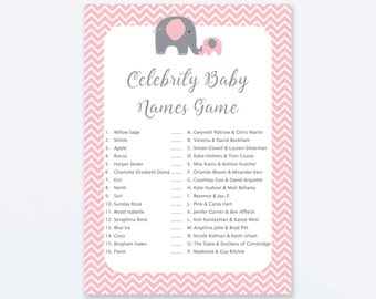 Girl Elephant Baby Shower Baby Names Race Game Pink Elephant - Etsy