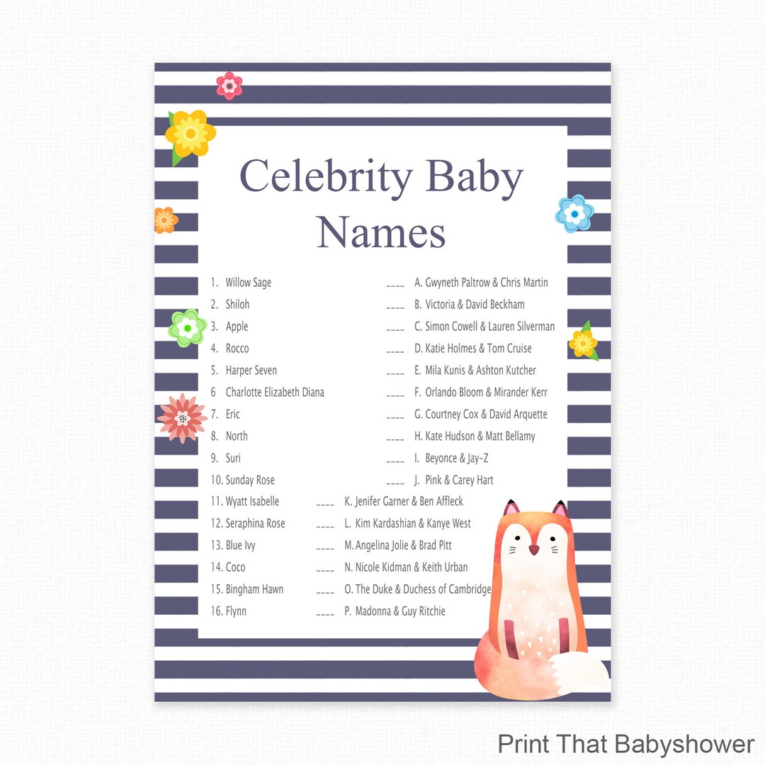 Baby Shower Games - Celebrity Baby Names Game - Fox Baby Shower - Fox ...