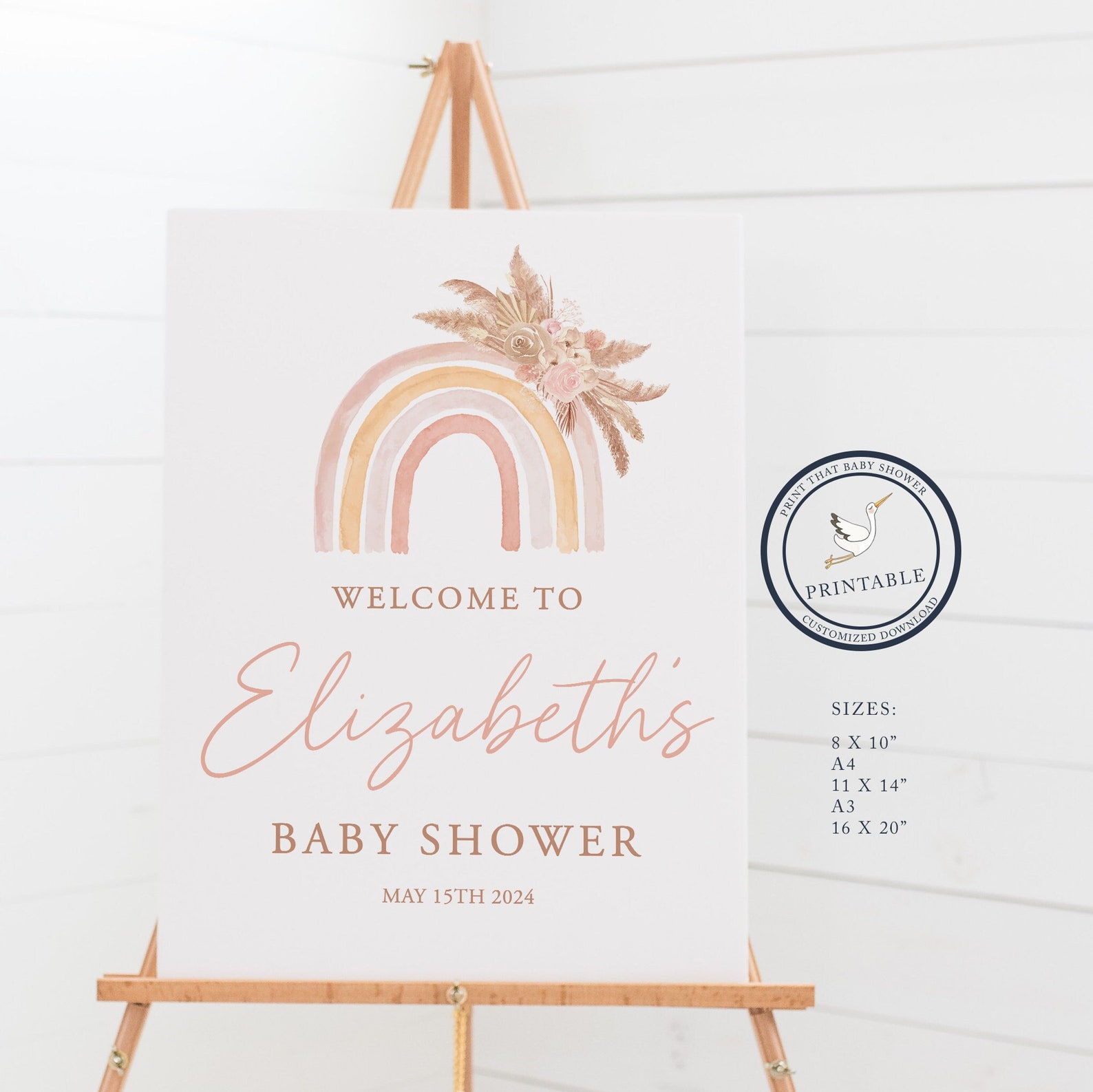 Baby Shower Welcome Sign, Boho Rainbow Baby Shower Printable Sign ...