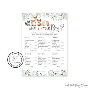 Baby Shower Games - What's in Your Purse/bag Game? - Woodland - Etsy