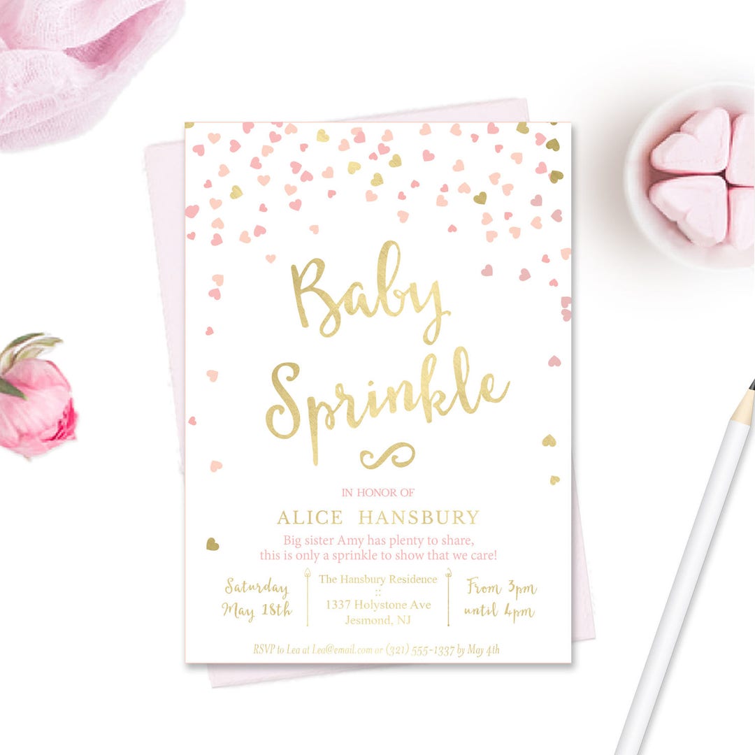 Pink Hearts Baby Sprinkle Invitations - Girl Baby Sprinkle - Printable ...